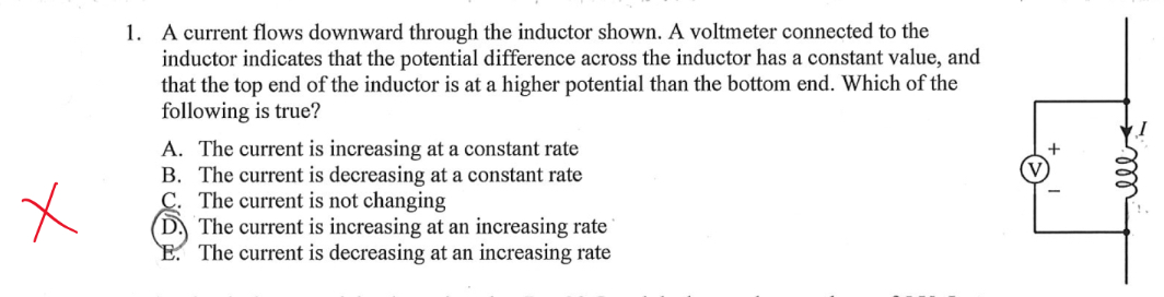Solved A current flows downward through the inductor shown. | Chegg.com