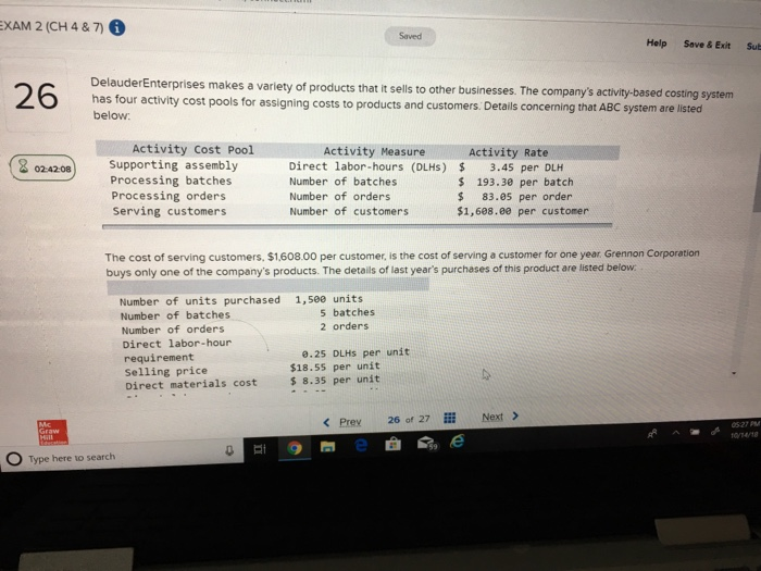Solved XAM 2 (CH 4&76 Saved Help Save & Exit Sub | Chegg.com