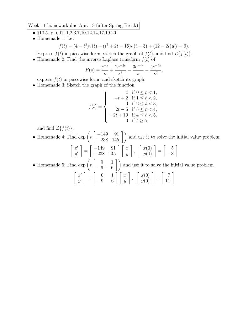 Solved S s? Week 11 homework due Apr. 13 (after Spring | Chegg.com
