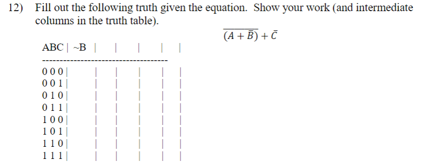 Solved Fill out the following truth given the equation. Show | Chegg.com