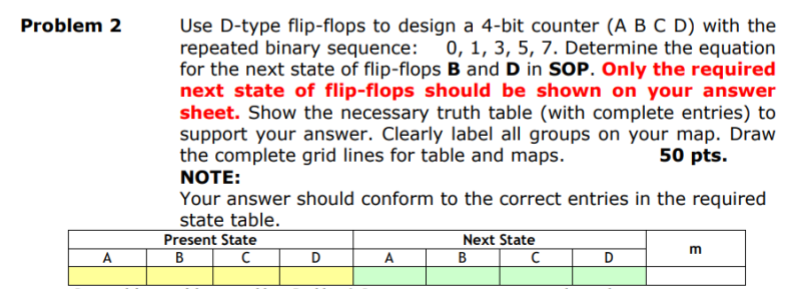 Solved Use D-type flip-flops to design a 4-bit counter (A B | Chegg.com