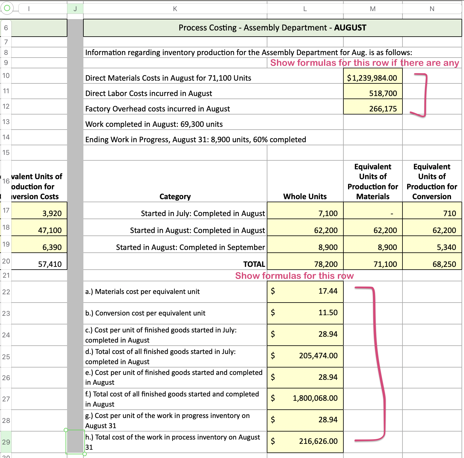 Solved Please only give me the formulas needed to get the | Chegg.com