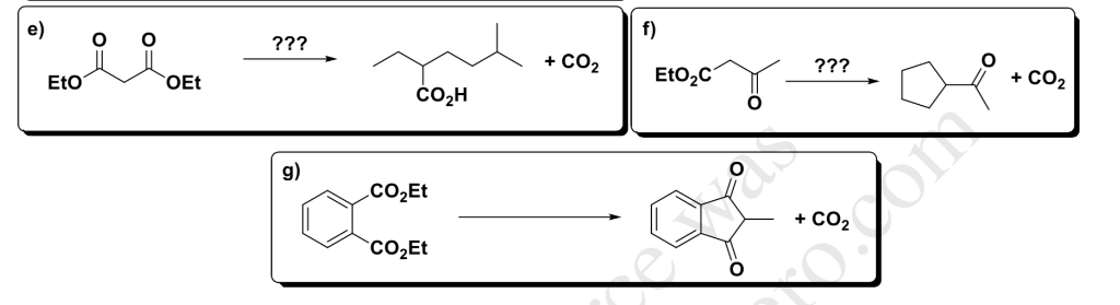 Solved e) ?7? + co2 + Co2 Eto2C OEt EtO CO2H g) CO2Et + CO2 | Chegg.com