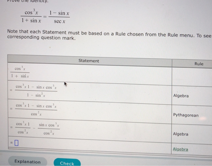 Solved cos x sin x 1+sinx sec x Note that each Statement | Chegg.com