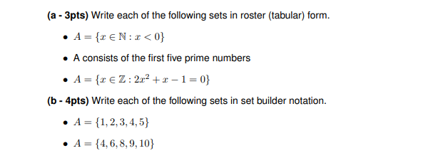 Solved (a-3pts) Write each of the following sets in roster | Chegg.com