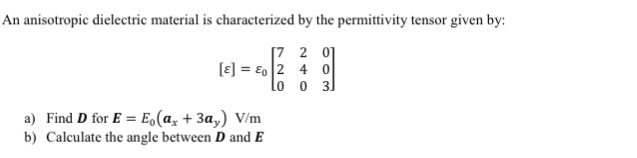 Solved An anisotropic dielectric material is characterized | Chegg.com