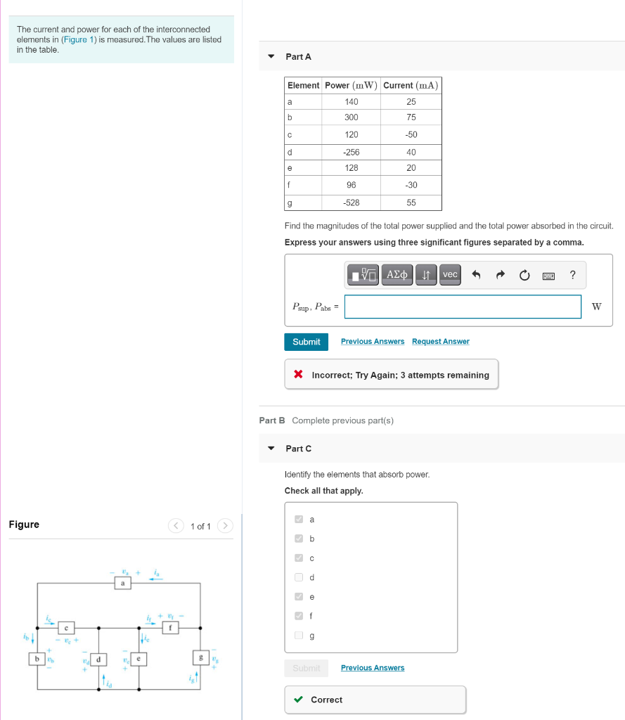 Solved The current and power for each of the interconnected | Chegg.com