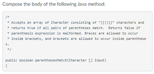 Solved Compose the body of the following Java method: * | Chegg.com