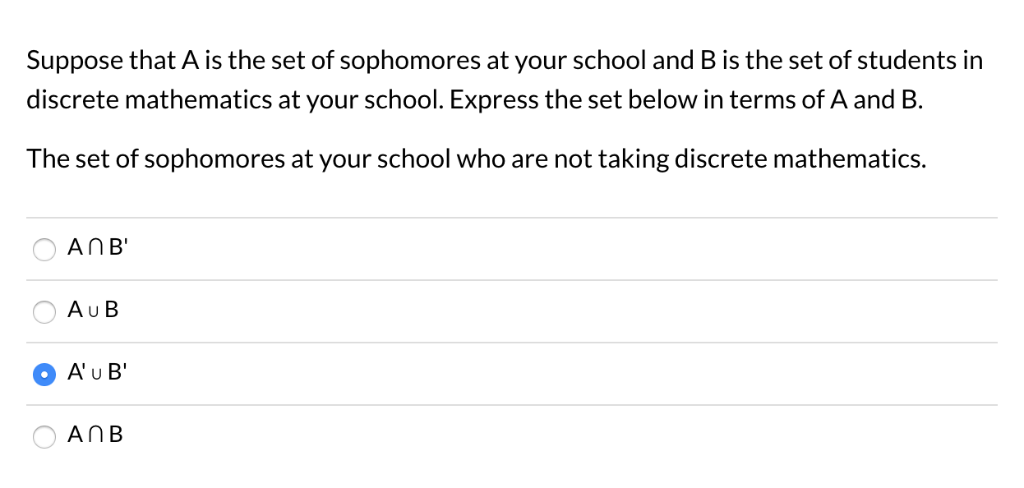 Solved Suppose that A is the set of sophomores at your | Chegg.com