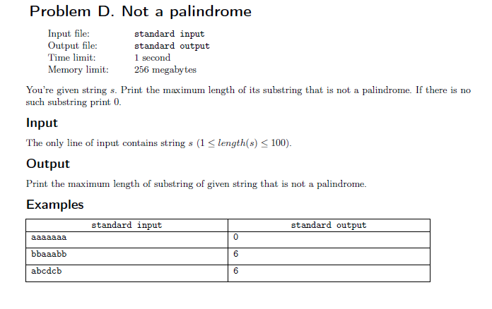 Solved Problem D. Not a palindrome Input file: standard | Chegg.com