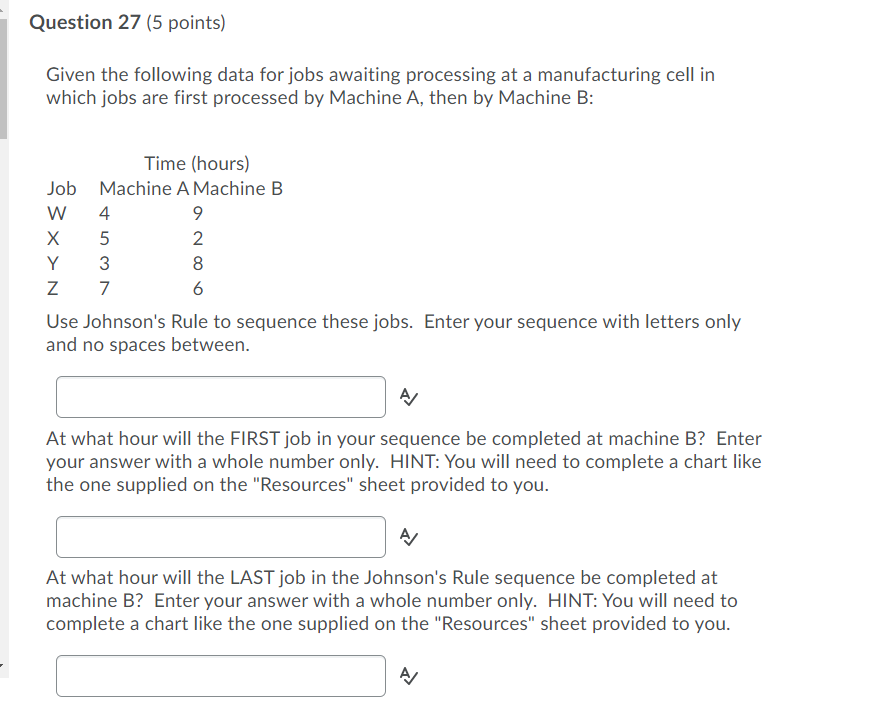 Solved Question 27 (5 points) Given the following data for | Chegg.com