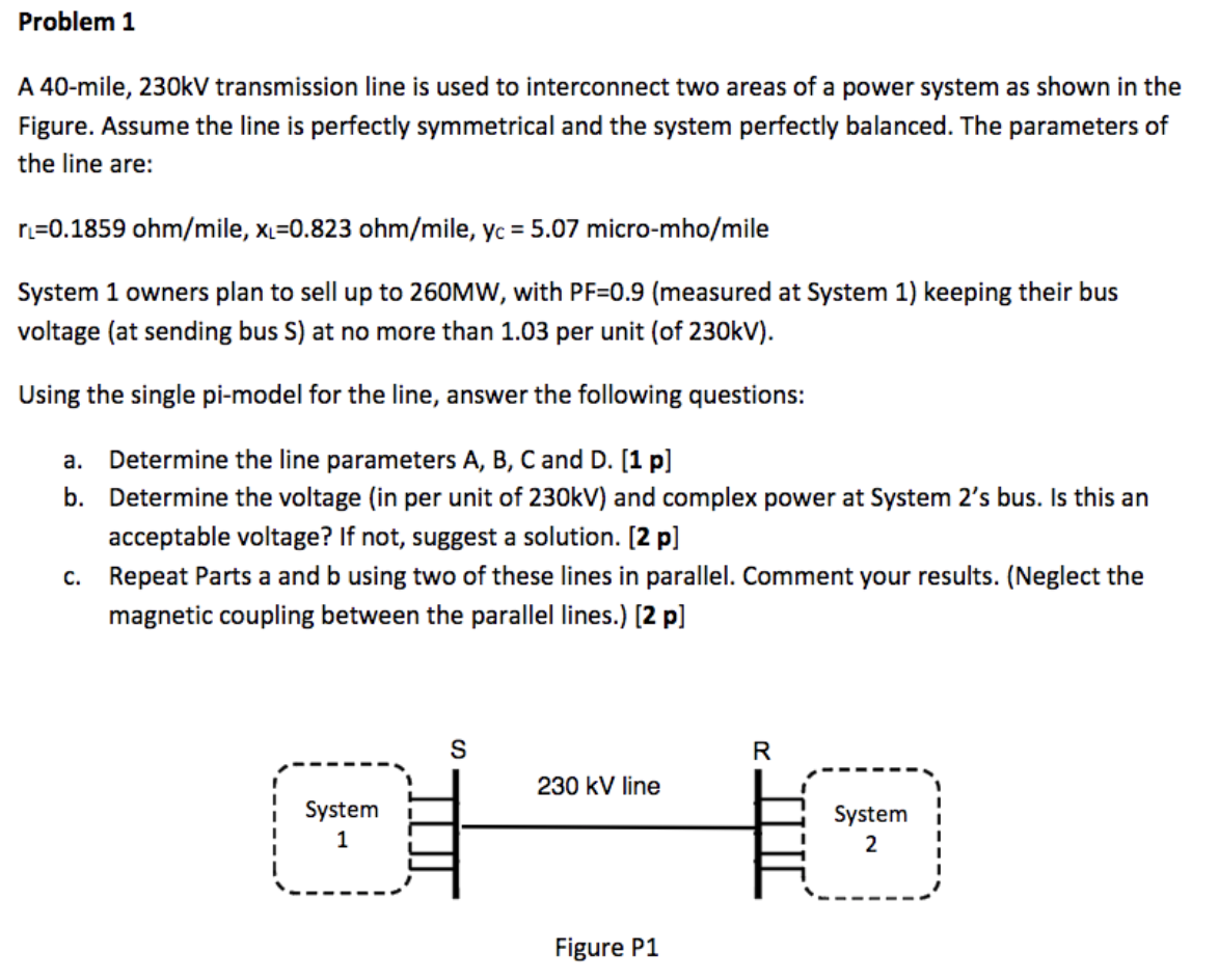 Solved Problem 1 A 40-mile, 230kV transmission line is used | Chegg.com
