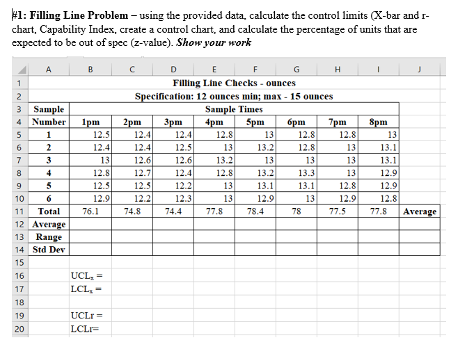 Solved #1: Filling Line Problem - using the provided data, | Chegg.com