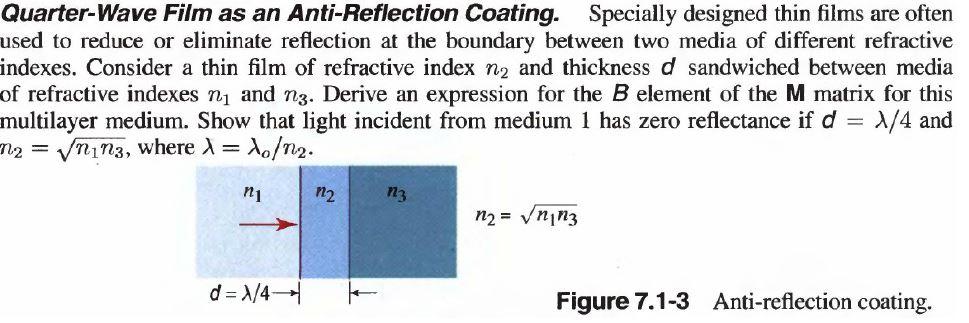 Solved Quarter-Wave Film as an Anti-Reflection Coating. | Chegg.com