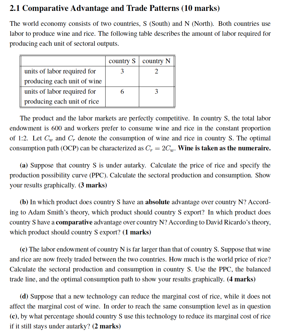 Solved 2.1 Comparative Advantage and Trade Patterns (10 | Chegg.com