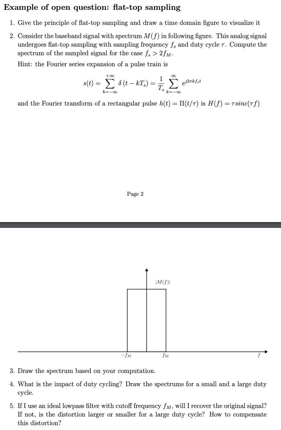 Solved Example of open question: flat-top sampling 1. Give | Chegg.com