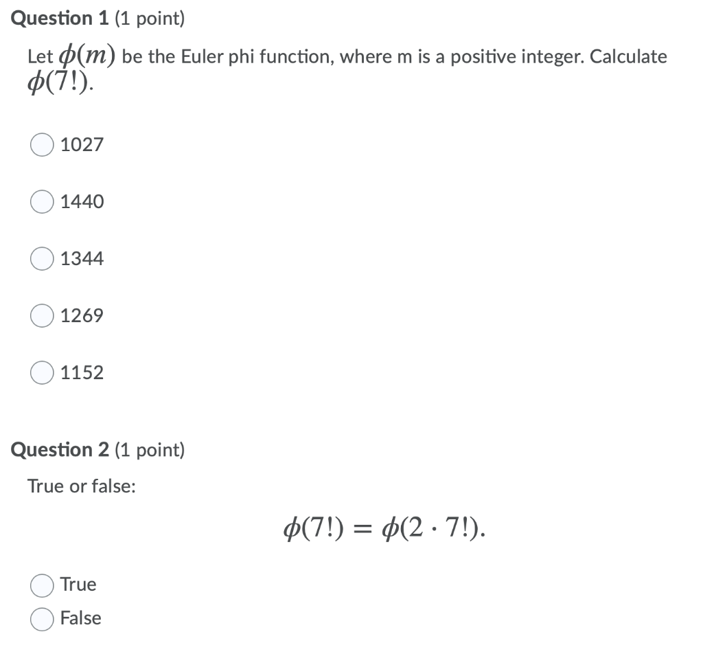 Solved Question 1 (1 point) Let (m) be the Euler phi | Chegg.com