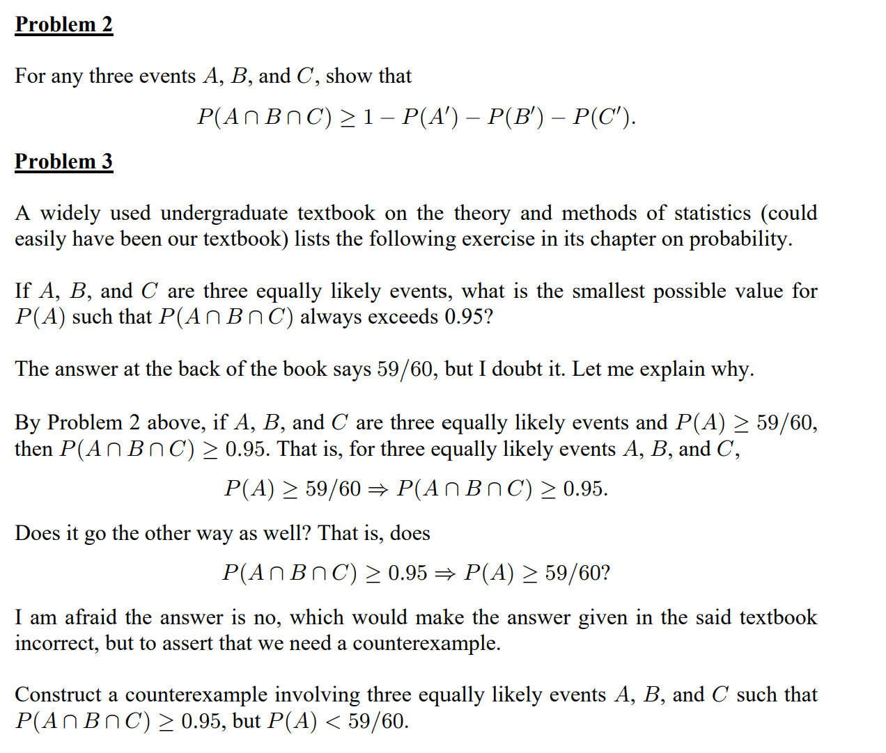 Solved For any three events A,B, and C, show that | Chegg.com