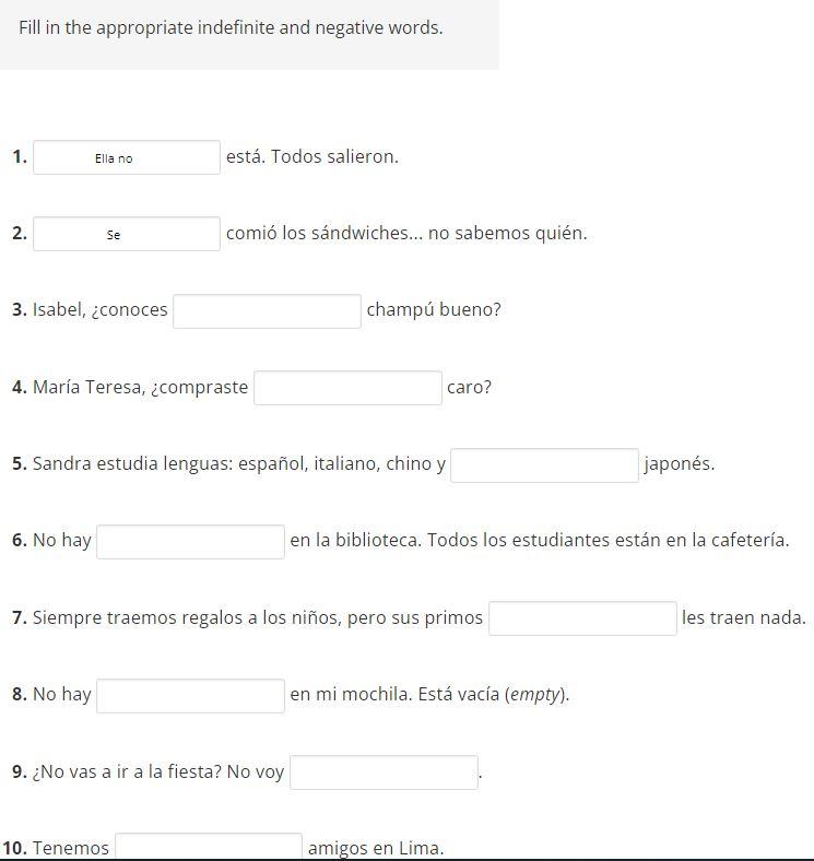 Fill in the appropriate indefinite and negative | Chegg.com
