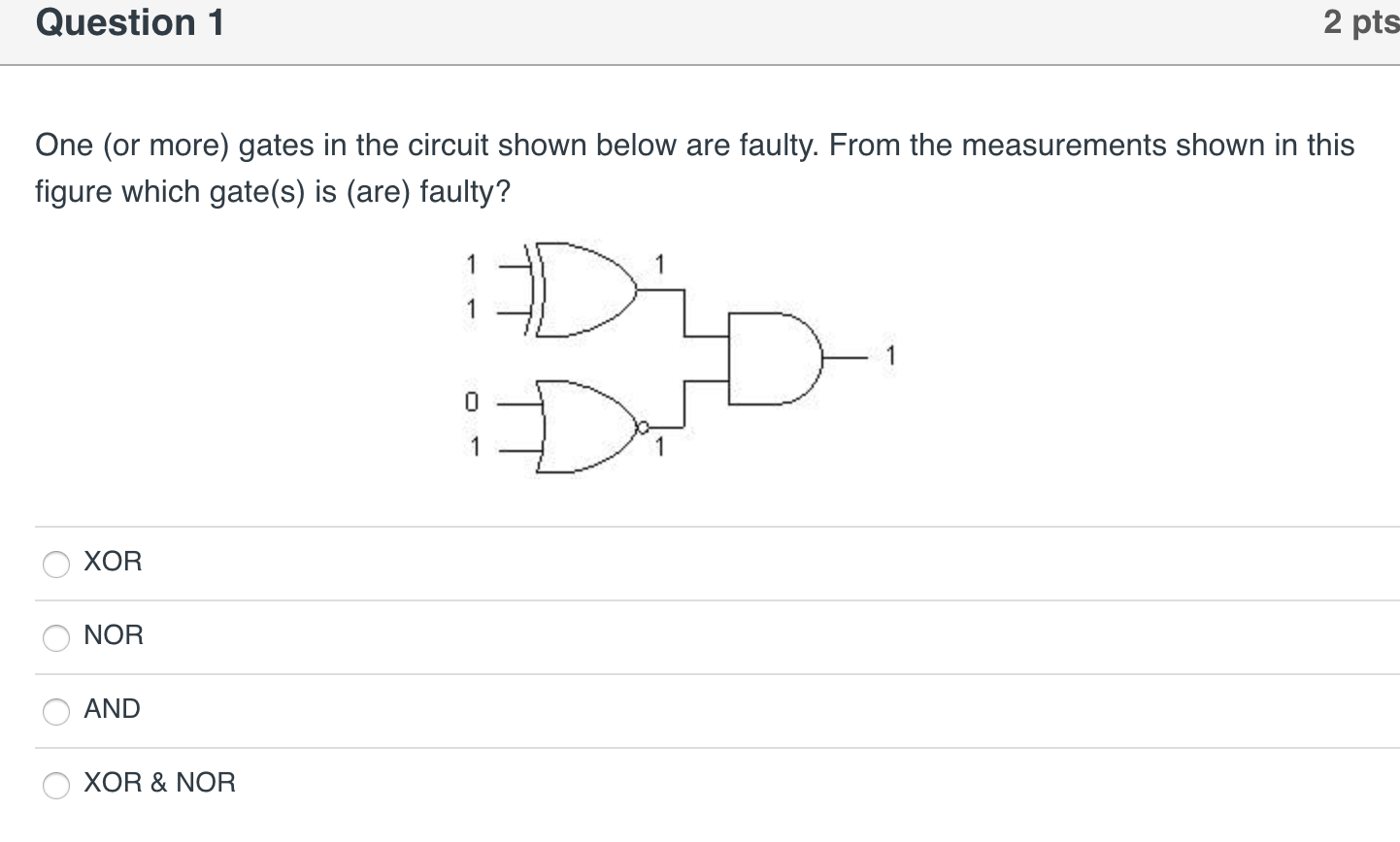 Solved Question 1 2 pts One (or more) gates in the circuit | Chegg.com