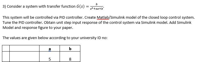 Solved 3) Consider a system with transfer function G(s) = b | Chegg.com