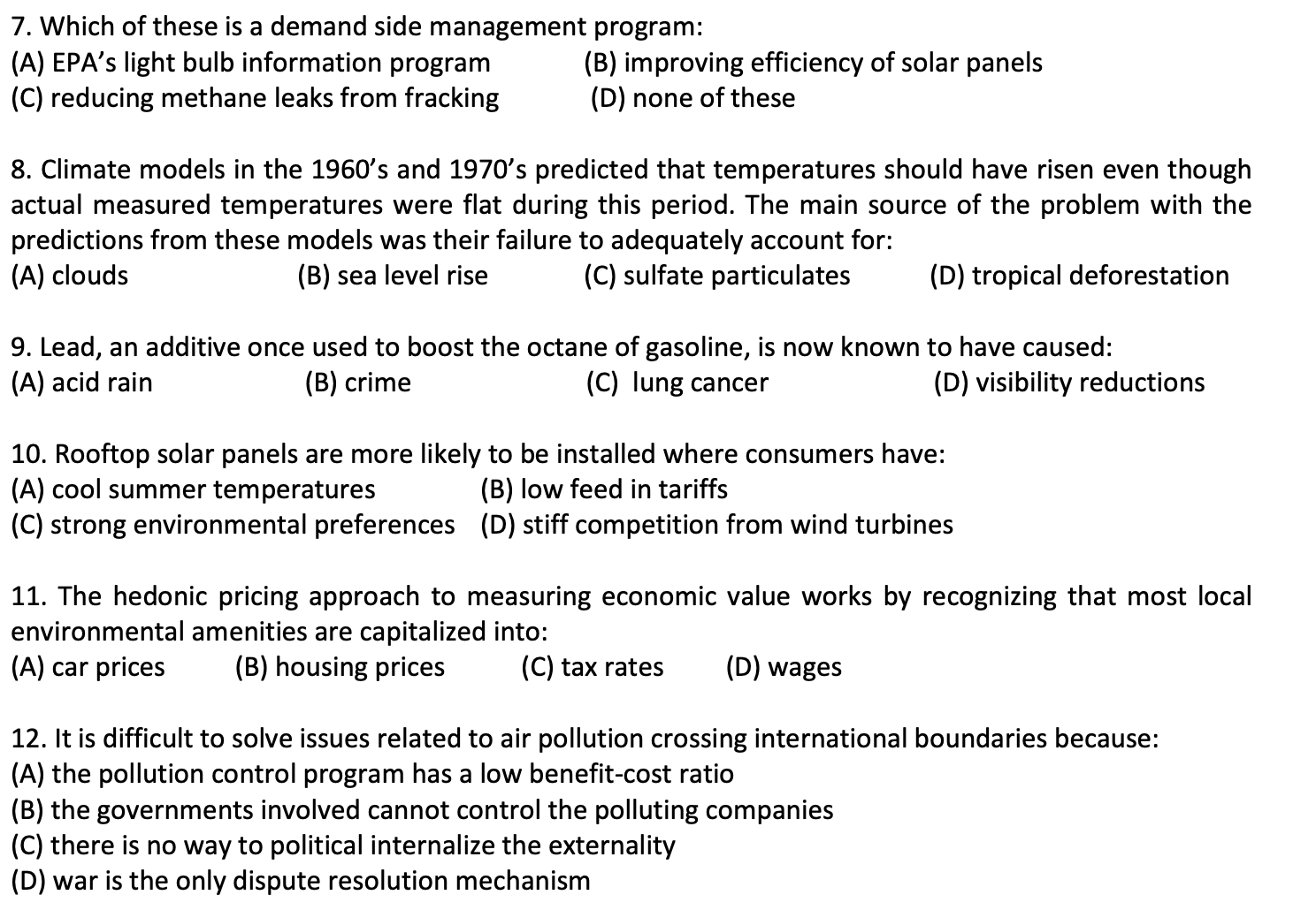 Solved B. Multiple Choice Questions [12 Points; 2 points | Chegg.com