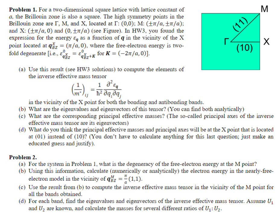 Problem 1. For a two-dimensional square lattice with | Chegg.com