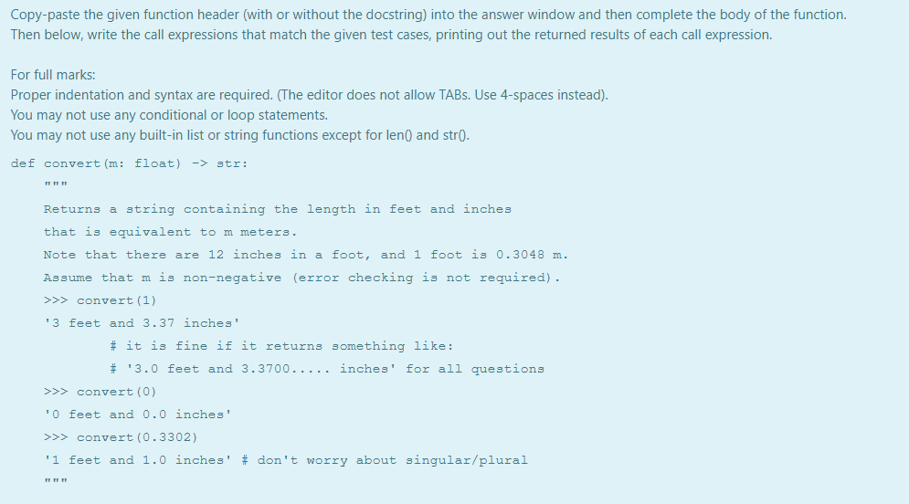 Solved Copy-paste the given function header (with or without | Chegg.com