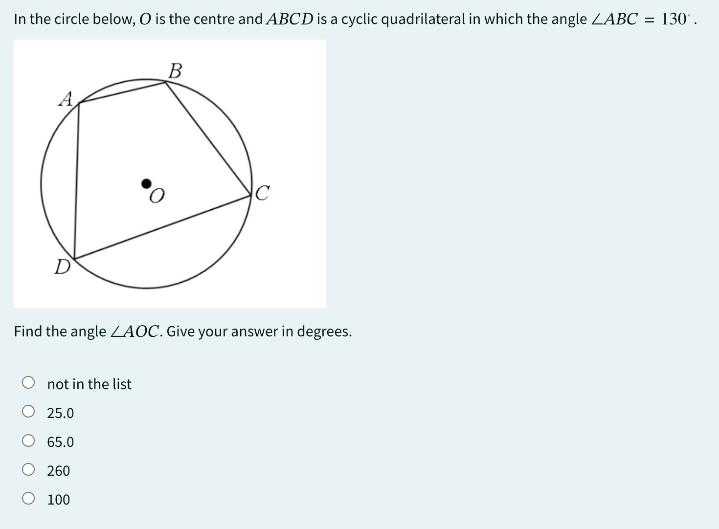 Solved In the circle below, O ﻿is the centre and ABCD is a | Chegg.com