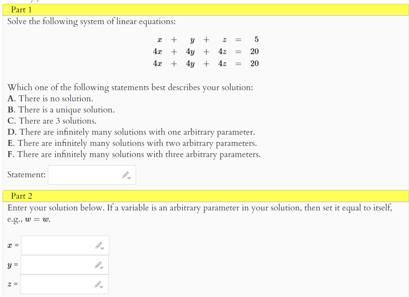 Solved Solve the following system of linear equations: | Chegg.com