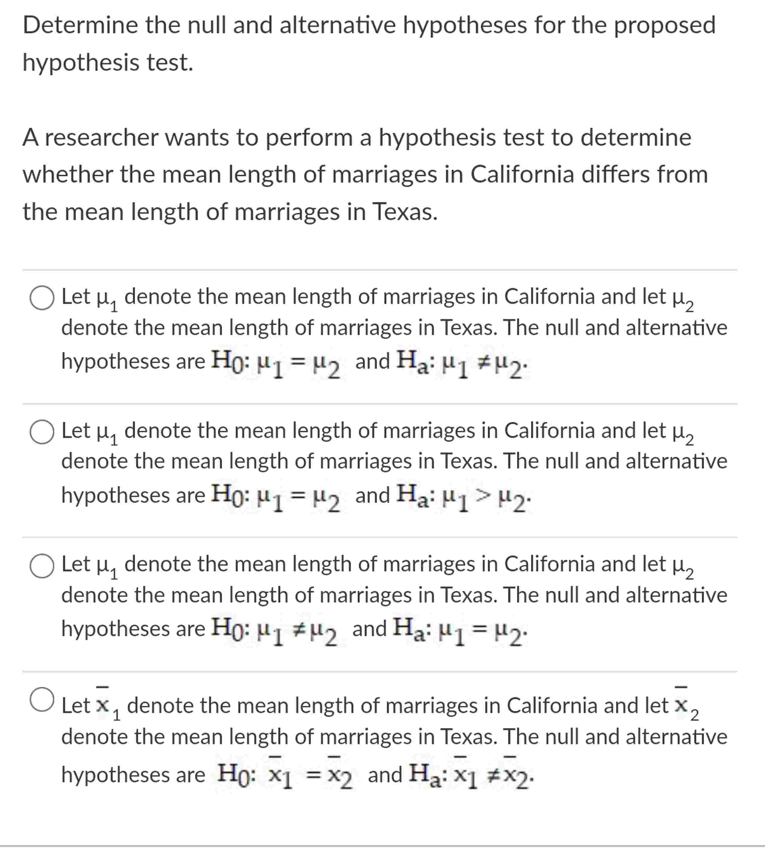 Solved Determine the null and alternative hypotheses for the | Chegg.com