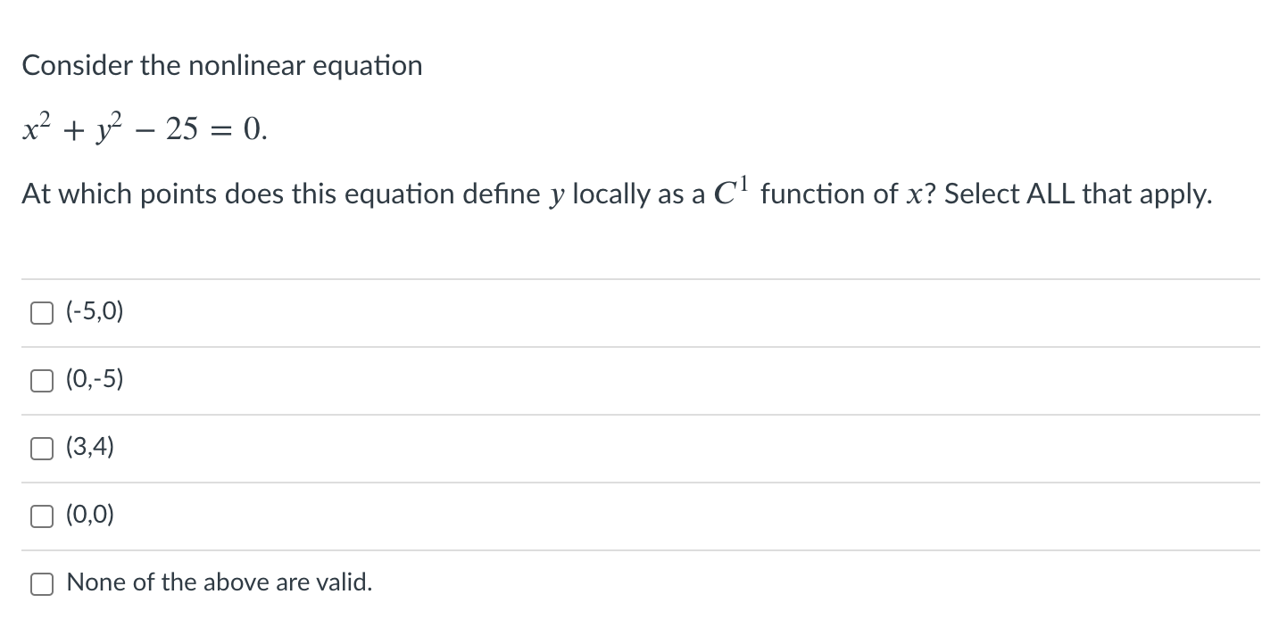 Solved Consider the nonlinear equation x2 + y2 – 25 = 0. At | Chegg.com