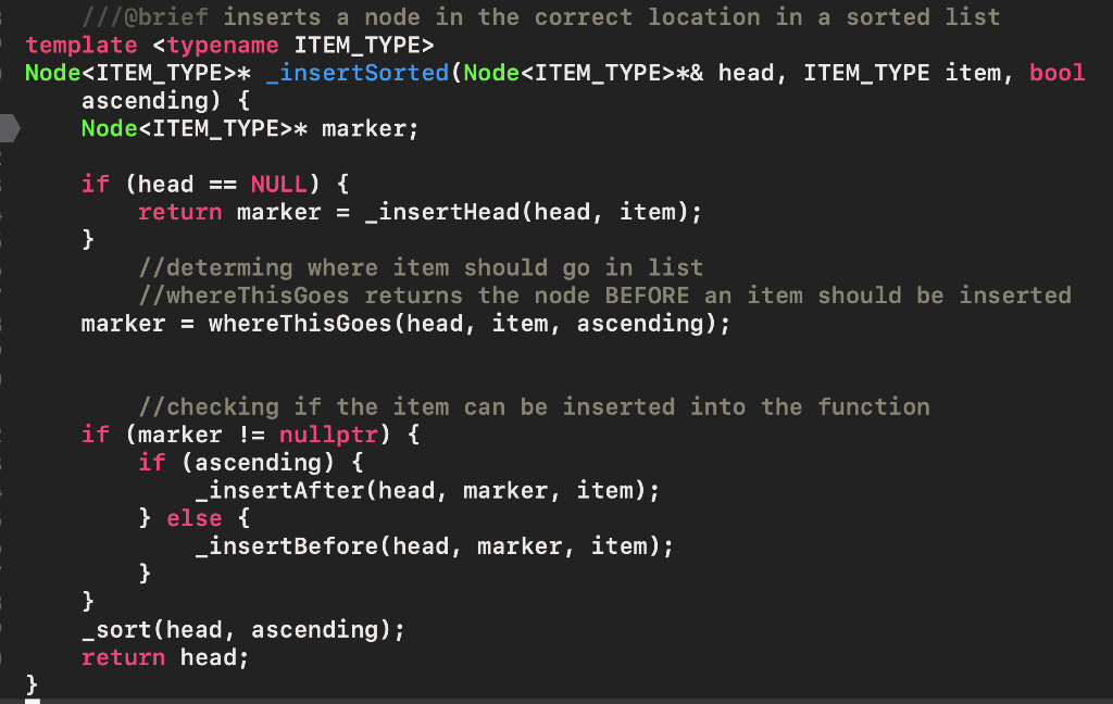 Solved template node* InsertSorted(node* &head, //insert | Chegg.com
