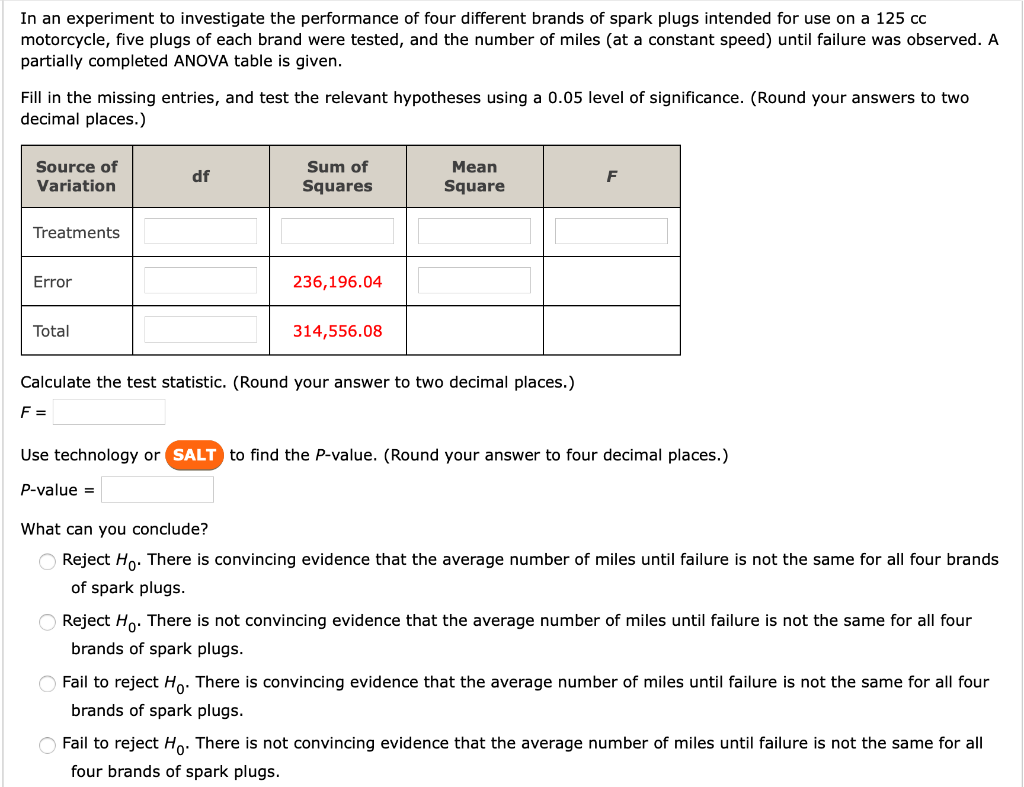 Solved In an experiment to investigate the performance of | Chegg.com