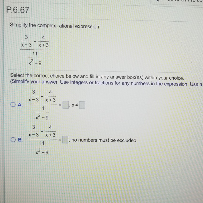 Solved P6.67 Simplify the complex rational expression. 3 4 x | Chegg.com