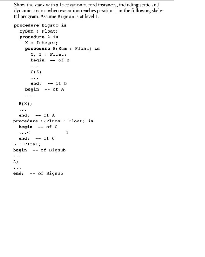 Solved Show the stack with all activation record instances, | Chegg.com