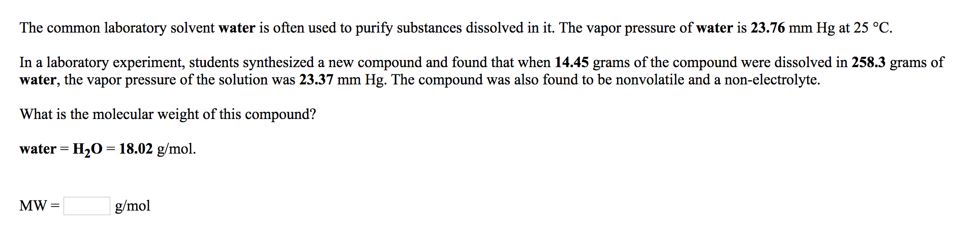 Solved The common laboratory solvent water is often used to | Chegg.com