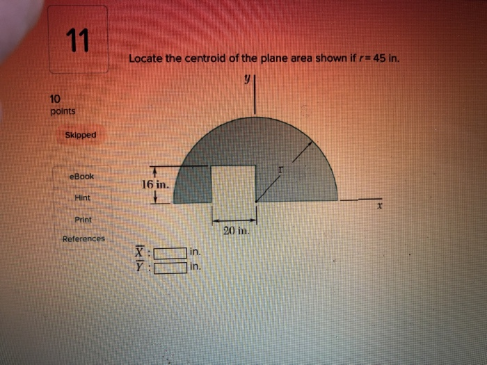 Solved Locate the centroid of the plane area shown if r=45 | Chegg.com