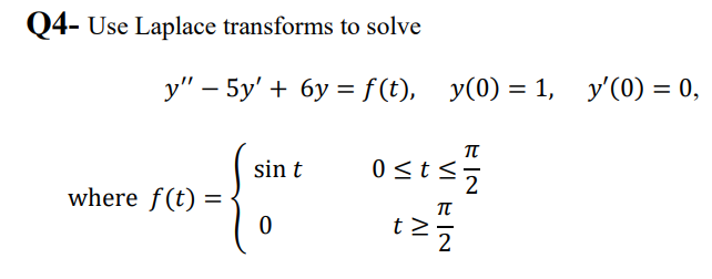 Solved Q4- Use Laplace transforms to solve y" – 5y' + 6y = | Chegg.com