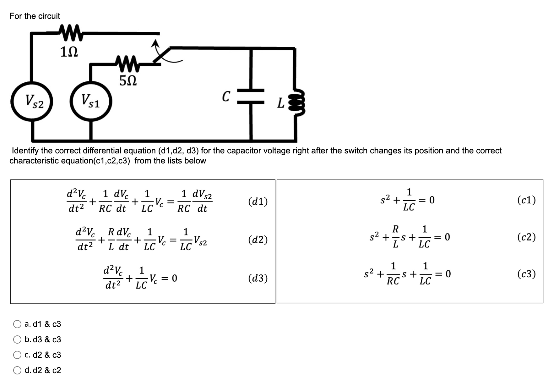 Solved Identify the correct differential equation (d1,d2, | Chegg.com