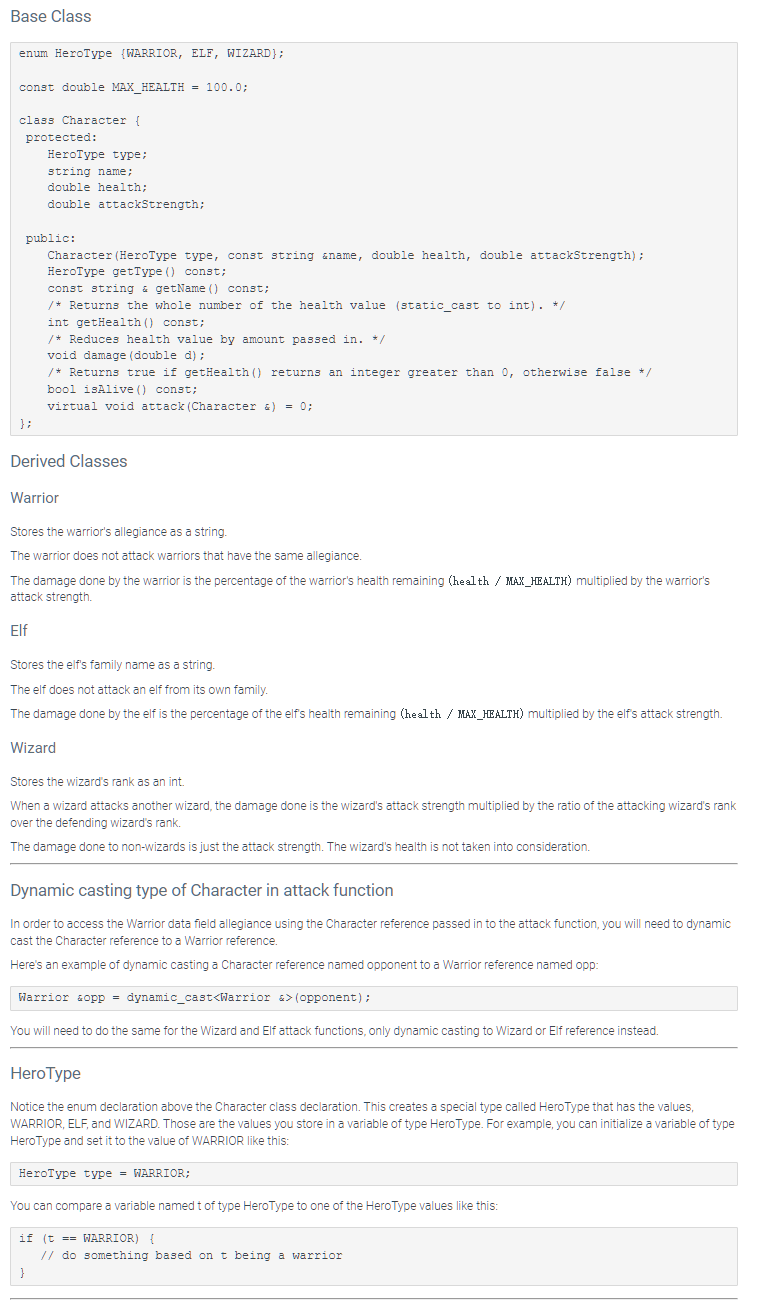 Solved Base Class Derived Classes Warrior Stores the | Chegg.com