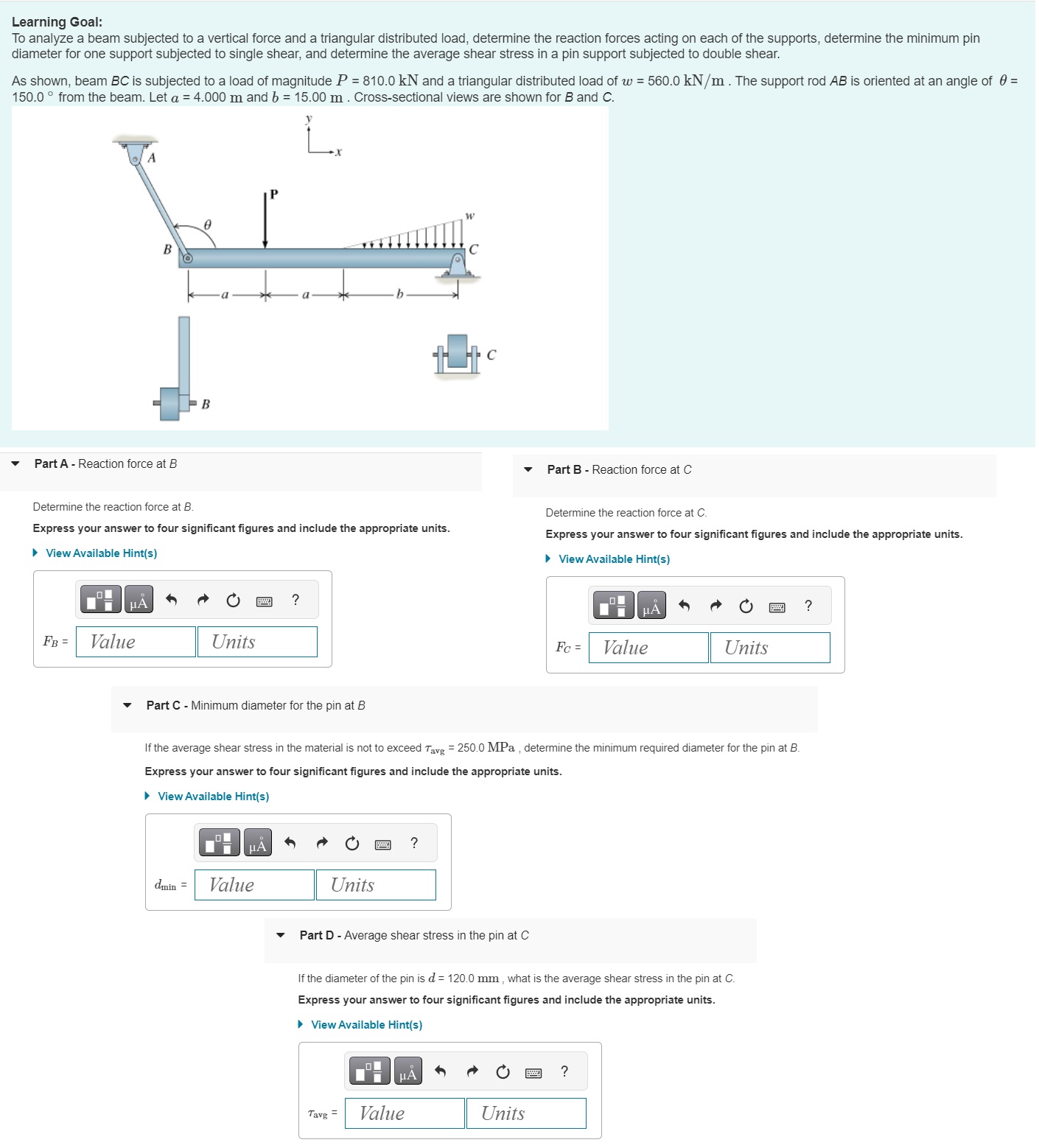Solved Part C - ﻿Minimum diameter for the pin at BIf the | Chegg.com