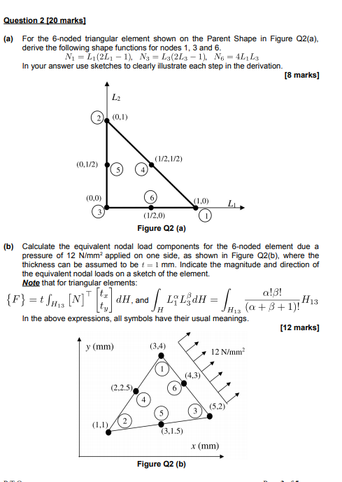 Solved Question 2 [20 marks] (a) For the 6-noded triangular | Chegg.com