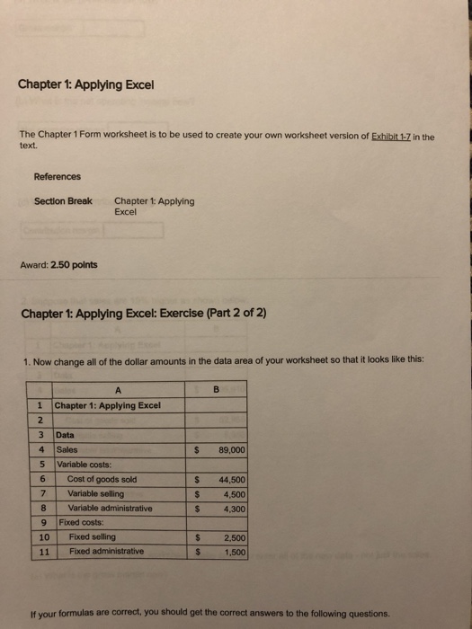 Solved Chapter 1: Applying Excel The Chapter 1 Form | Chegg.com