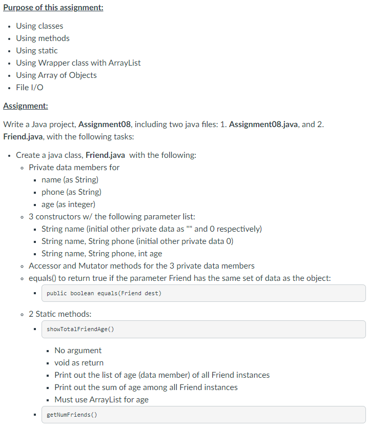Solved Purpose of this assignment: - Using classes - Using | Chegg.com