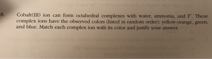 Solved 8. Cobalt(III) ion can form octahedral complexes with | Chegg.com