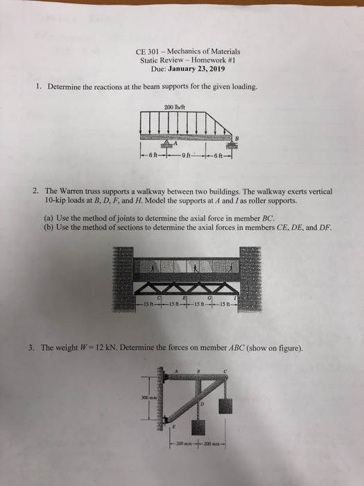 Solved CE 301 - Mechanics of Materials Static | Chegg.com