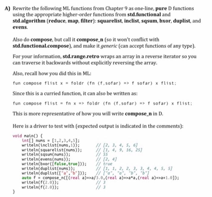 A Rewrite The Following Ml Functions From Chapter 9