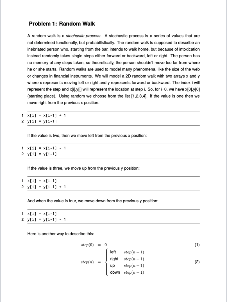 Solved Problem 1: Random Walk A random walk is a stochastic | Chegg.com