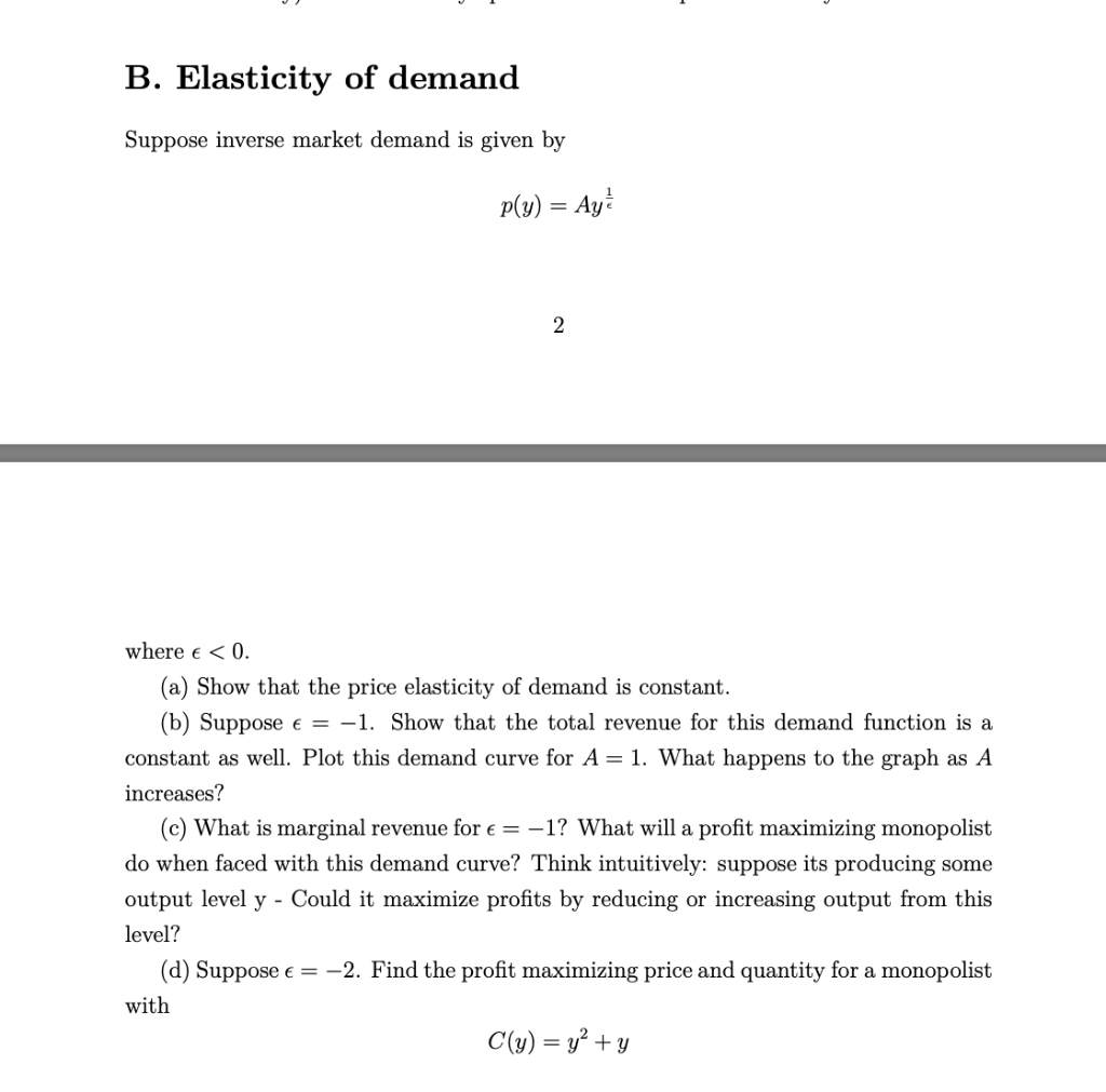 Solved B. Elasticity of demand Suppose inverse market demand | Chegg.com